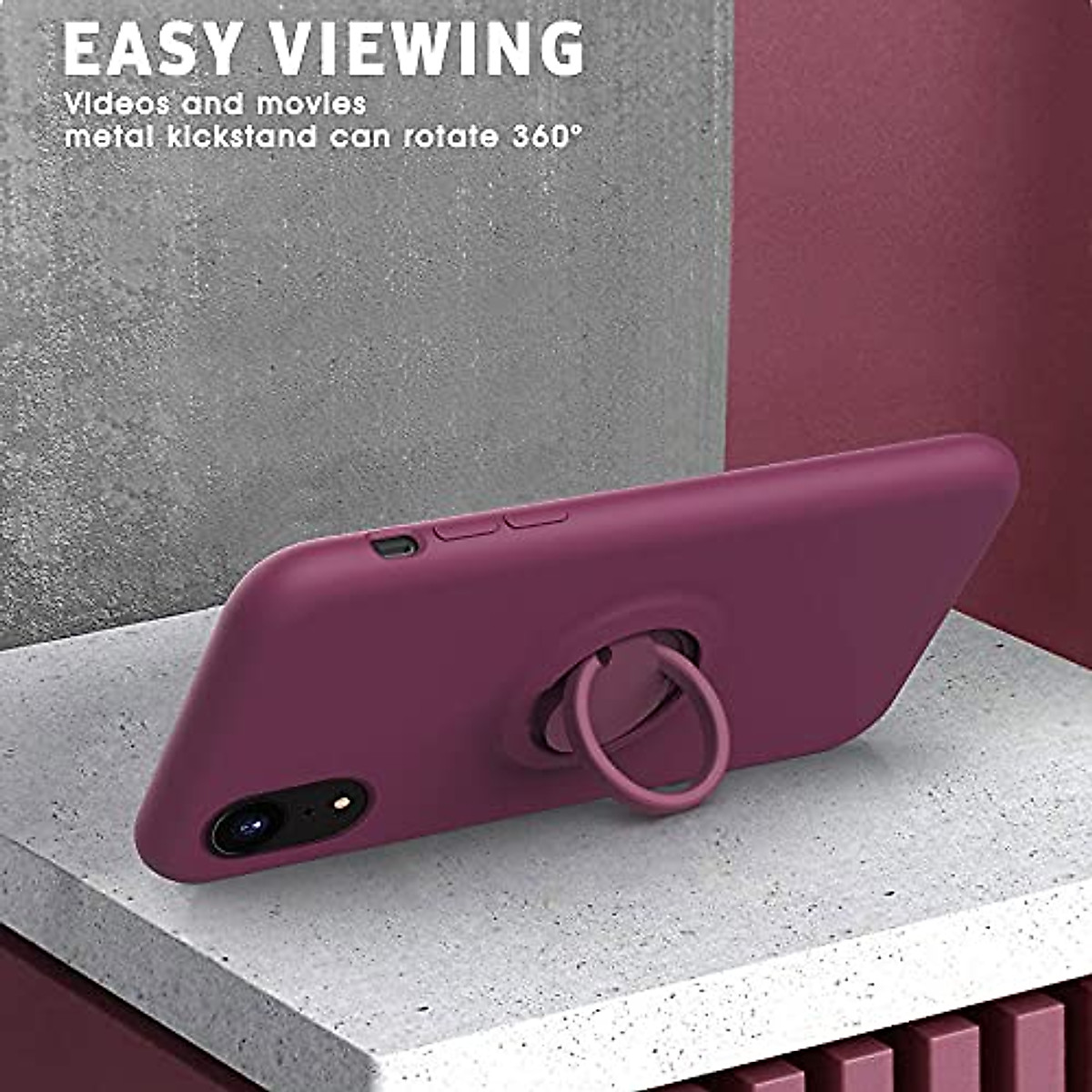 Vooii for iPhone XR Case with Kickstand | Baby Grade Liquid Silicone | 10ft Drop Tested Protective, Microfiber Lining Shockproof Full-Body Cover Case for iPhone XR (WineRed)
