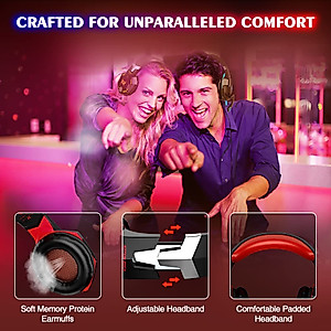VersionTECH. G2000 Gaming Headset, Bass Surround Gaming Headphones with Noise Cancelling Mic, LED Lights, Soft Memory Earmuffs for PS5/ PS4/ Xbox One Controller/Laptop/PC/Mac/Nintendo NES Games-Red