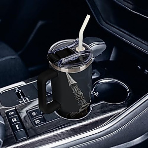 LLUTSNTH 40 Oz Vacuum Tumbler with Black Handle Leakproof Insulated Tumbler Grim-Reaper Stainless Steel Travel Mug with Lid And Straw Coffee Cup Cute Water Bottles Cup Holder Friendly