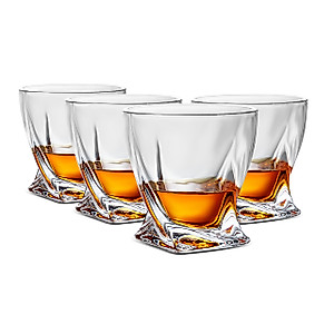 BaveL Whiskey Glasses - 10 OZ Premium Shaped Scotch Glasses set of 4,Glassware Set,Tumblers for Drinking Bourbon whiskey, Cognac, Irish Whisky,Vintage Elegant whiskey glass