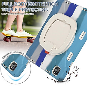 BATYUE iPad Pro 12.9 Case - Protective Case for iPad Pro 12.9-inch 6th/ 5th/ 4th/ 3rd Generation 2022/2021/ 2020/2018, Rugged Cover with Pencil Holder/360° Swivel Stand/Shoulder Strap-Colourful Blue