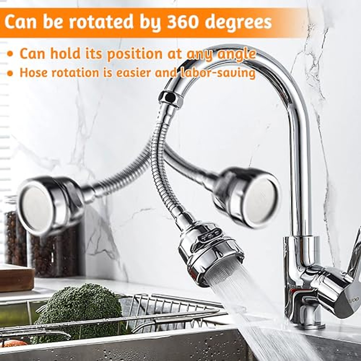3 Pieces Kitchen Tap Head Fucet Aerator, 360 Degree Rotatable 3 Mode Adjustable Faucet Extender Kitchen Faucet Head Replacement for Bathroom Kitchen