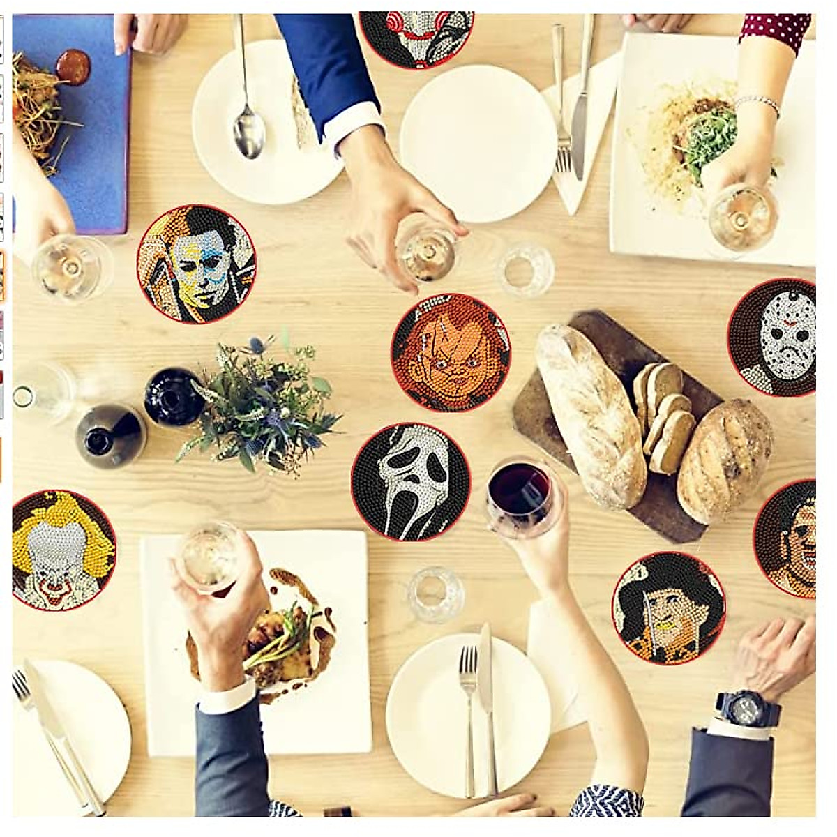 ICECHEN 8 Pcs Diamond Paintings Coasters Kits with Holder, DIY Halloween Coaster Diamond Art Kits,Full Drill Rhinestone Painting Kits for Adults & Kids,Beginners Art Craft Supplies