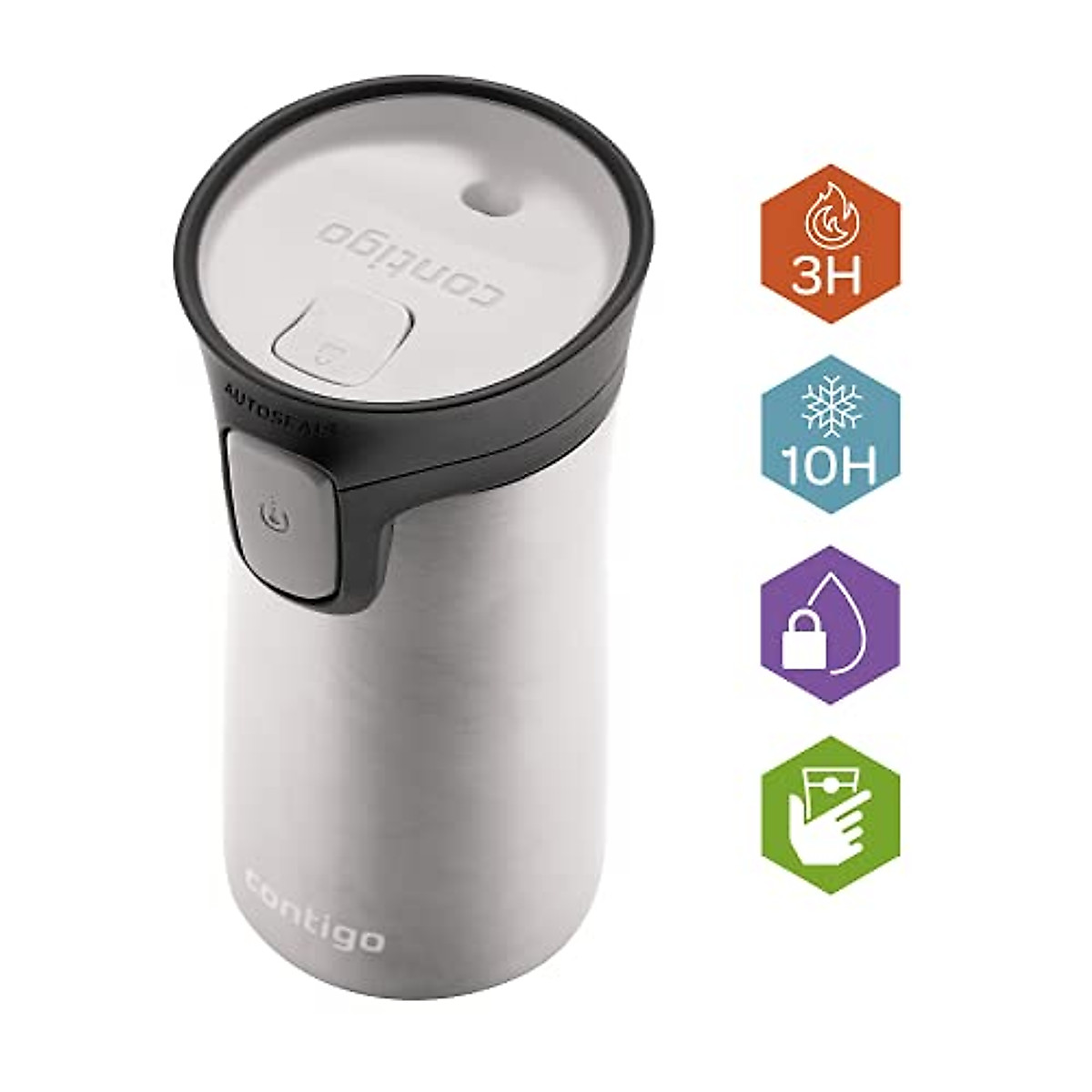 Contigo Unisex's Pinnacle Autoseal Thermobecher, Edelstahl-Reisebecher, Isolierbecher, auslaufsicher, Kaffeebecher to Go, Travel Mug mit Easy-Clean-Deckel, BPA-frei, 300 ml, Stainless Steel