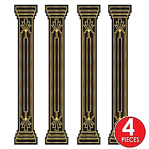 Beistle 4 Piece Roaring 20's Column Pull Down Cut Outs 1920's Theme Awards Night Party Decorations, 6', Black/Gold