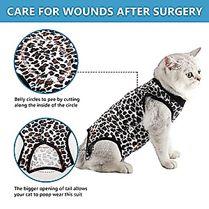 Due Felice Cat Surgery Recovery Suit Small Dog Surgical Recovery Onesie Pet After Surgery Wear for Female Male Cat Doggy Leopard Print/L