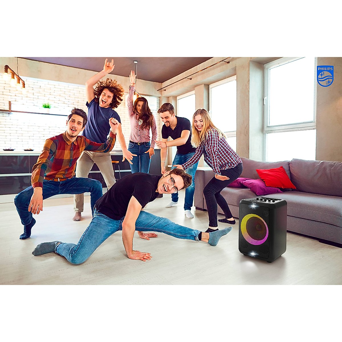 PHILIPS X3206 Bluetooth Party Speaker with Deep bass, Up to 14 Hours Battery, Party Lights and Karaoke Effects, Microphone and Guitar Input, Audio-in, USB Charging, Built-in Trolley, TAX3206