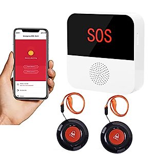 WiFi Smart Wireless Caregiver Pager Call Button System Medical Alert System Fall Alert Device for Elderly Patient Seniors Disabled 2 SOS Panic Button 1 Receiver(only Supports 2.4GHz Wi-Fi)