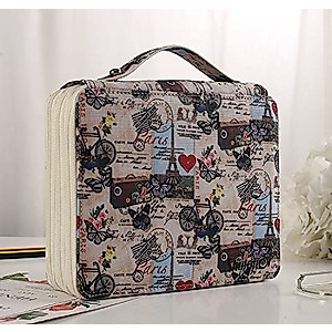 Shulaner 120 Slots Colored Pencil Case with Zipper Closure Large Capacity Butterflies and Bicycles Pattern Pencils Bag 840D Nylon Waterproof Fabric Pen Organizer Storage Holder for Artist