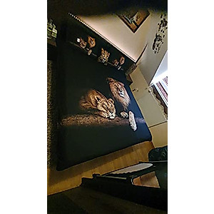 Holiyjog Lion Duvet/Quilt Cover Sets Black Linens Bed Pillow Shams King Queen Twin Full Size Boys Kids Animal Bed Set Home Textile (Queen, 004)