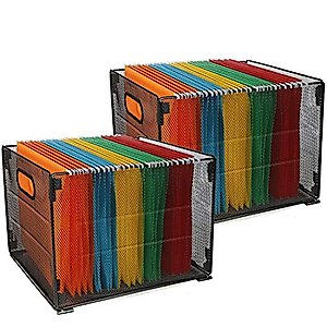 Samstar 2 Pack File Folder Box, Mesh Metal File Crate Organizer Box Hanging File Holder Rack Frame, Letter Size, Black