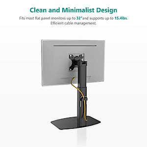 WALI Free Standing Single LCD Monitor Stand Gas Spring Adjustable Desk Mount Fits One Screen up to 32 inch, 15.4 lbs. Weight Capacity (GPV001), Black