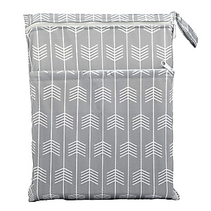 Sigzagor 2 Wet Bags Reusable Diaper Nappy Waterproof With Two Zippered Pockets (Gray Arrow and Deer Heads)