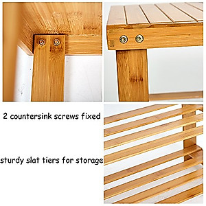 LUCKYERMORE Bamboo Shoes Storage Rack 2-Tier Shoe Bench Seat for Entryway Shelf Organizer for Hallway