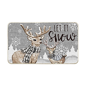 Artoid Mode Deers Snowflake Let It Snow Winter Doormat, Christmas Home Decor Low-Profile Switch Rug Door Mat Floor Mat for Indoor Outdoor 17x29 Inch