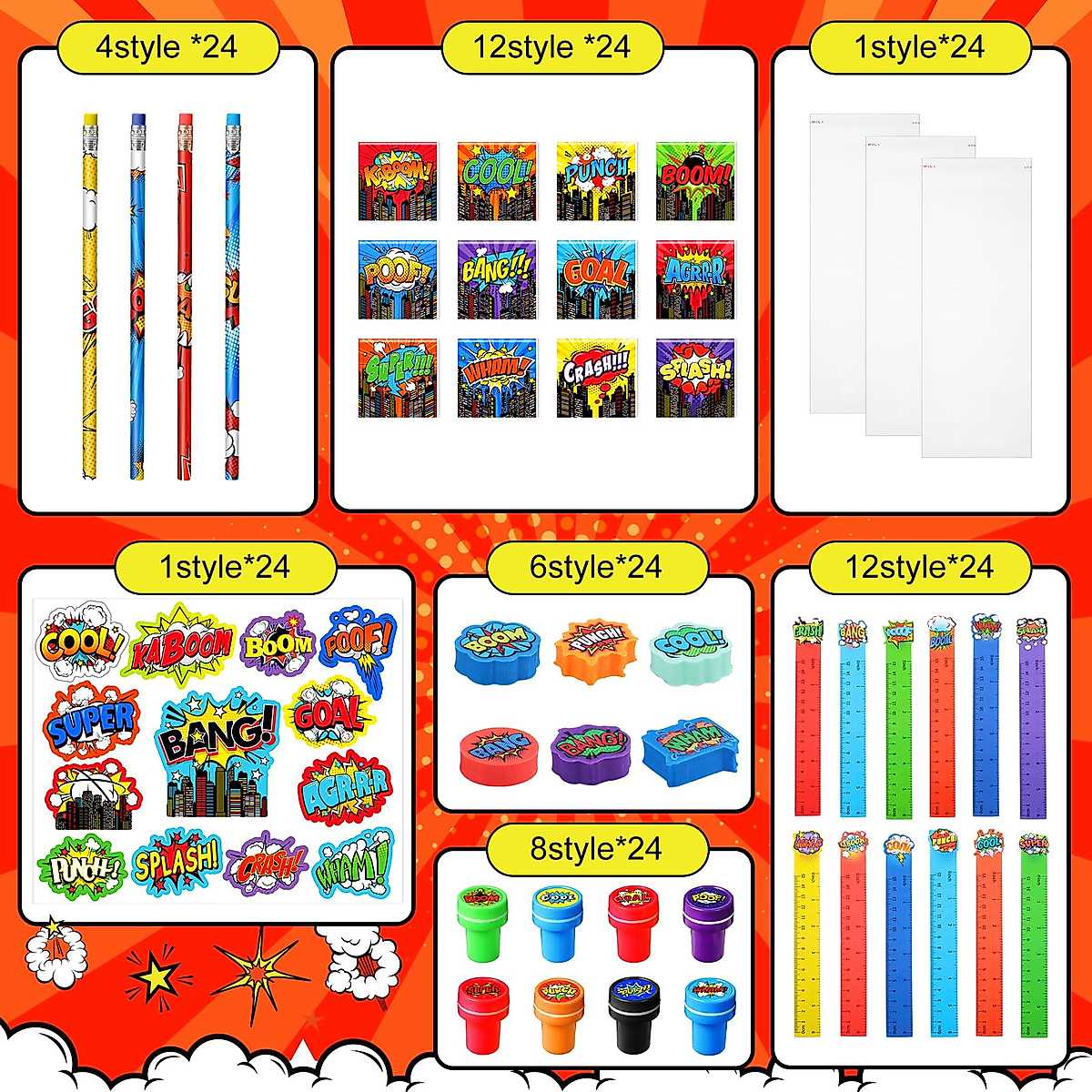 Cholemy 168 Pcs Hero Party Favor Set Include Hero Birthday Mini Notebook Hero Theme Sticker Pencil Stamper Ruler Eraser for Hero Themed Celebration Gifts Classroom Rewards Favor Party Supplies