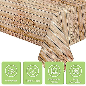 VGMANNTA 3 Packs Wood Grain Tablecloths Wood Print Table Covers, Rustic Disposable Rectangular Table Cloth Plastic Tablecover for Rustic Wedding Baby Shower Cowboy Party Decoration