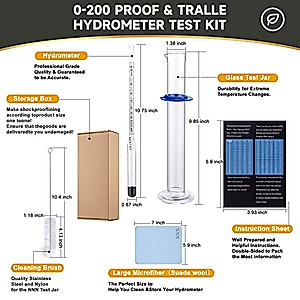Hydrometer Alcohol Meter Test Kit, Distilled Alcohol 0-200 Proof & 0-100 Tralle with Hydrometer Test Glass Jar, Alcohol Proof Tester for Proofing Distilled Spirits & Moonshine Testing