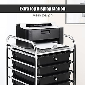 10-Drawer Rolling Storage Craft Cart and Organizer - Rolling Organizer Cart Tools and 4 Universal Casters (Black)