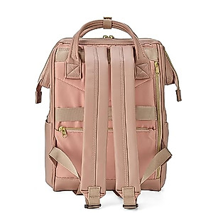 Kah&Kee Leather Backpack Diaper Bag Laptop Travel Doctor Teacher Bag For Women Man (Tan Pink II)