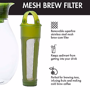 Primula The Big Iced Tea Maker and Infuser, Plastic Beverage Pitcher with Leak Proof, Airtight Lid, Fine Mesh Reusable Filter, Made without BPA, Dishwasher Safe, Green
