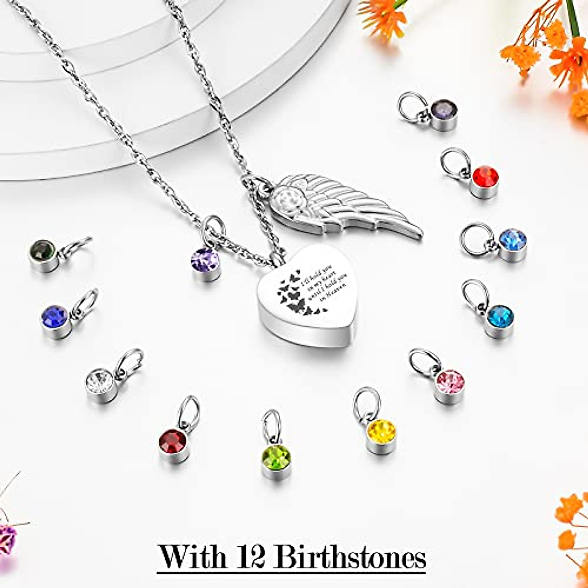 XIUDA Heart Cremation Jewelry for Ashes Urn Necklace with Birthstones Ash Necklace Memorial Cremation Necklace-I'll Hold You in My Heart Until I Hold You in Heaven