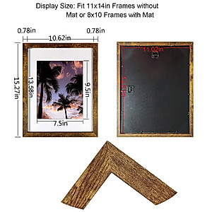 SESEAT 11x14 Frames, Display Pictures 8x10 With mat or 11x14 Prints Without Mat,Wall Mounting,Brown,6PCS