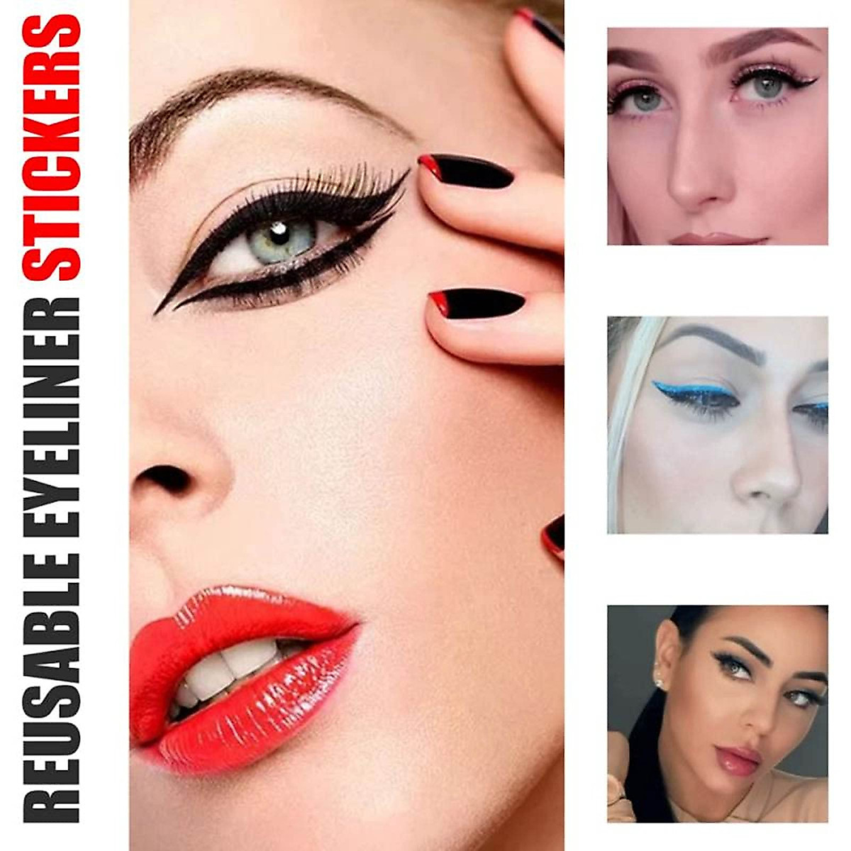 Eyelash Stickers, 4Pairs Reusable Eyeliner and Eyelash Stickers, Self-Adhesive Waterproof Colorful Glitter Invisible Eye Line Strip Stickers, Easy to Wear Women Makeup Eyeliner Sticke (Black)