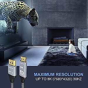 CableDeconn DisplayPort 1.4 to HDMI 2.1 8K Cable 2 m Converter 8K @ 30Hz 4K @ 120Hz Directional Compatible with DisplayPort PC and HDMI Displays