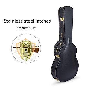 Crossrock Wooden Guitar Case Fits 335 Style 6-String Semi-Hollow Electric Guitars- Stainless Steel Latches, Sponge Lining, Metal Feet, Storage Space-Black (CRW620SABK)