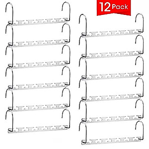 Meetu Space Saving Hangers Multifunctional Clothes Hangers Stainless Steel 6X2 Slots Magic Hanger Cascading Hanger Updated Hook Design Closet Organizer Hanger(Pack of 12)