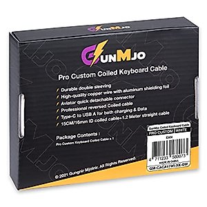 GUNMJO Pro Custom Coiled USB C Cable for Gaming Keyboard, Double-Sleeved Mechanical Keyboard Cable with Detachable Metal Aviator, 1.5M USB-C to USB-A, White Color