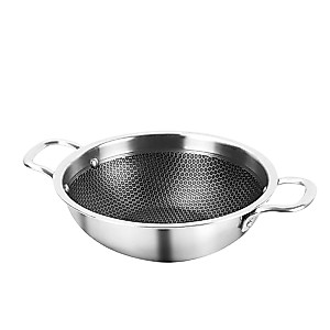 Satre Online and Marketing Stainless Steel Triply Kadhai Honeycomb, Nonstick, Two Sided Handel, Induction Base, Size No. 12