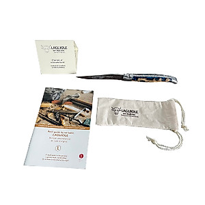 Laguiole en Aubrac Handmade Double Plates Folding Pocket Knife, 4.8-in (12cm), Cactus Blue Handle, Stainless Steel Shiny Bolsters