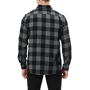 Esabel.C Mens Flannel Shirt Regular Fit Long Sleeve,Casual Button Down Plaid Flannel Shirt for Men,Grey/Black,L