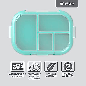 Bentgo® Kids Chill Tray with Transparent Cover - Reusable, BPA-Free, 4-Compartment Meal Prep Container with Built-In Portion Control for Healthy On-the-Go Lunches (Electric Aqua)