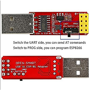 Wishiot 2pcs Esp8266 Esp-01 USB Adapter Programmer + 5pcs ESP8266 ESP-01S WiFi Module 4MB Wireless Serial Transceiver