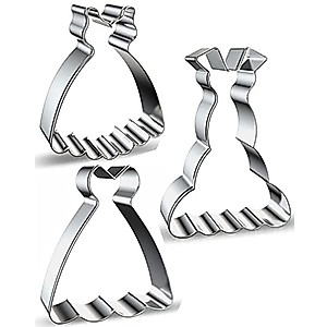 Large Size Dress Shaped Cookie Cutters Set of 3 pcs, Stainless Steel Fondant Cutters: Sleeveless Mermaid Dress 4.7 in 1 pc + Strapless Princess Dress 4.3 in 1 pc + Suspenders Wedding Dress 4.4 in 1 pc