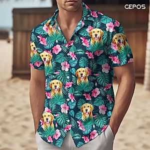 Dog Lover Pint Casual Hawaiian Shirt for Unisex, Pet Owner Short Sleeve Button Shirt for Men Women, Golden Retriever (Large)
