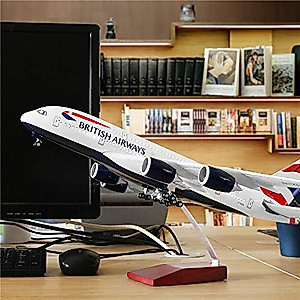 24-Hours 18" 1:160 Scale Diecast Plane Model British Airways A380 Model Airplane Collection with LED Light(Touch or Sound Control) for Decoration or Gift