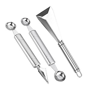 Klyuqoz Fruit Carving Tools, Fruit Carving Knife Pack of 3, Stainless Steel Vegetable Carving Tools, Melon Baller Scoop DIY Carving Knives for Home Kitchen