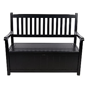 Shine Company 4219BK Ashton Outdoor Wooden Storage Bench | 2 Person Large Storage Porch Patio Bench for Indoor/Outdoor – Black