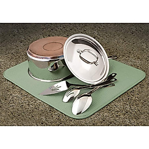 Dish Mat Absorbent, Reversible, Microfiber,Dish Drying Mat for Kitchen,Machine Washable Farmhouse Dishes Drainer for Countertop Fast Drying, Sage Green Drying Mat 16 X 18 Inch