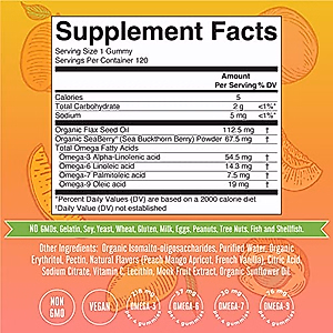 Vegan Omega 3 6 7 9 Gummies by MaryRuth's | Up to 4 Month Supply | Sugar Free | Omega 3 Supplement with Flaxseed Oil | Omega 3 Gummies for Heart Support | No Fish Taste | 120 Count