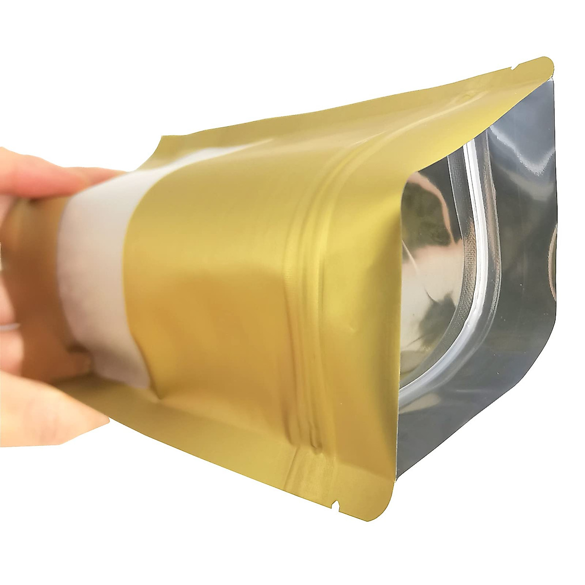 50 Pieces Stand Up Pouchs Resealable Food Storage Bags with Transparent Window Zip Lock Smell Proof Bags for Food Storage (Gold)