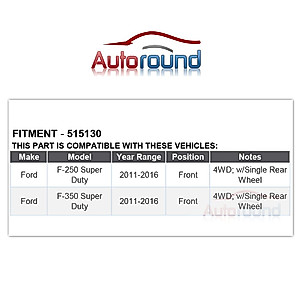 Autoround 515130 4WD SRW Front Wheel Hub and Bearing Assembly Compatible with Ford F-250 F-350 Super Duty 2011 2012 2013 2014 2015 2016 8 Lug w/ABS