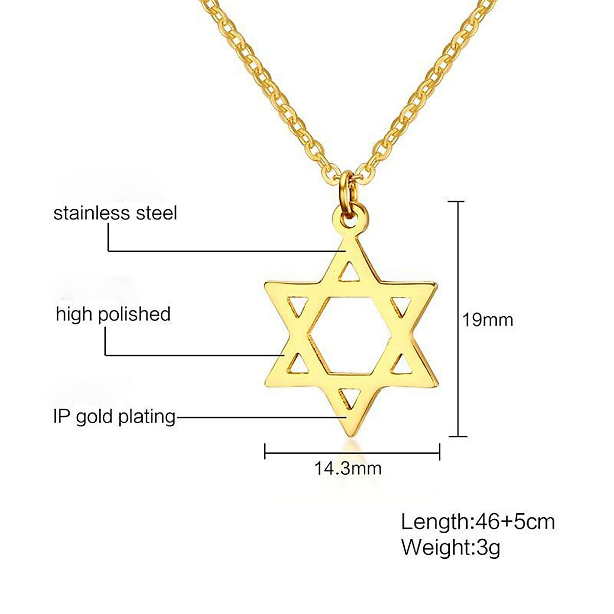 AILUOR 18K Gold Plated Megan Star of David Pendant Necklaces, Six Pointed Megan Star Jewish Israel Jewelry for Women/Men Hip Hop Jewelry (Gold)