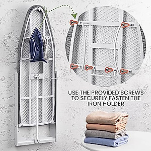 Xabitat Wall Mounted Ironing Board with Iron Holder, 36.2" X 12.2" Compact Mount Fold Down Iron Board for Small Spaces, Space Saving with Cotton Fabric Cover, White and Grey