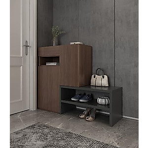 THREE BEDS Corner Shoe Storage Cabinet with 7 Shelves & 1 Drawer Entryway Shoe Storage (Walnut)
