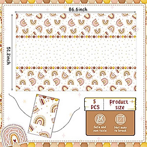 Boho Rainbow Tablecloths Boho Party Table Covers 86.6 x 51.2 Inches Boho Rainbow Party Decorations Bohemian Table Cover Plastic Table Cloth for Boho Birthday Party Baby Shower Decor Supplies (5 Pack)